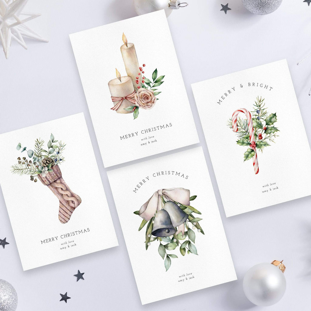Watercolor Christmas Card, Set of 4, Editable Printable Template ...